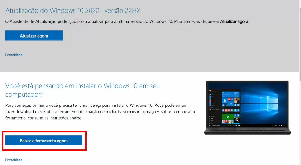 Ao atualizar o Windows, ele exibe "Não é possível atualizar a partição ...
